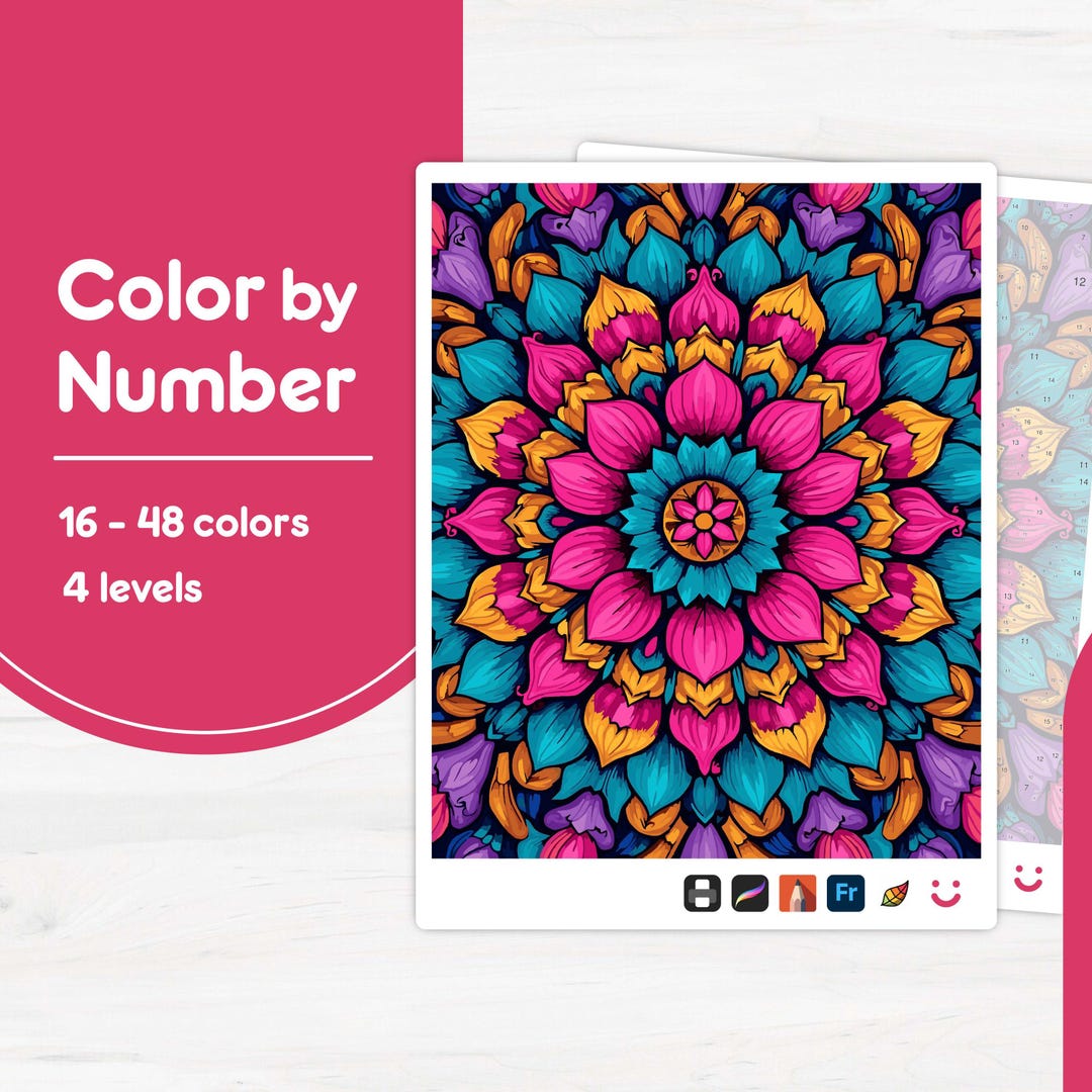 Colorful Flower Pattern - Color by Number - Digital & Printable - 4 ...