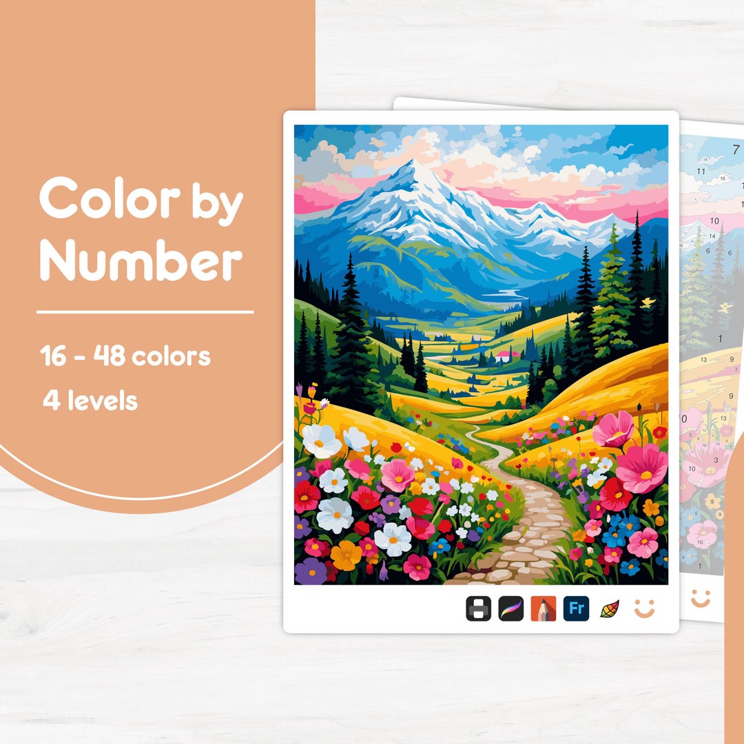 Mountain Landscape Path - Color by Number - Digital & Printable - 4 ...