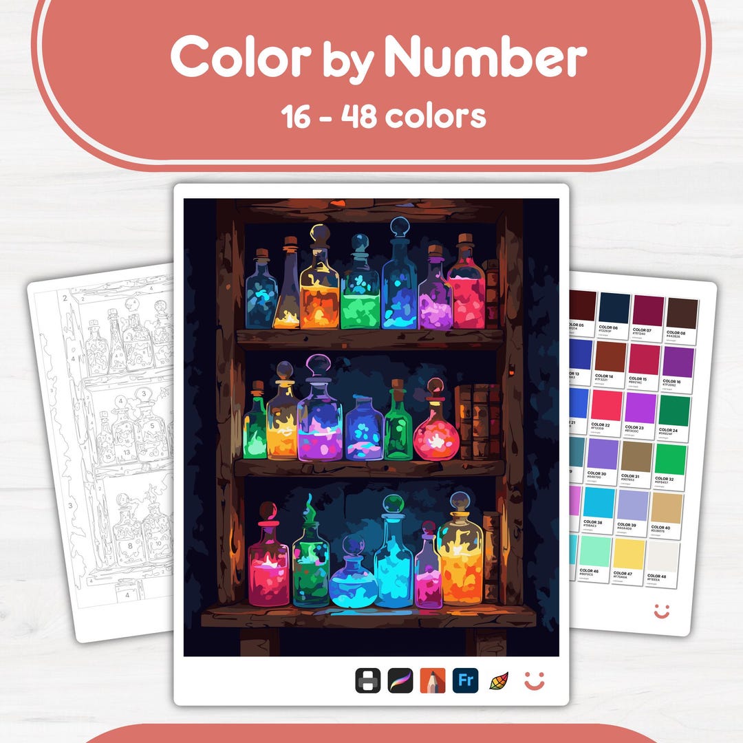 Shelf Full of Jars - Color by Number - Digital & Printable - 4 Levels ...