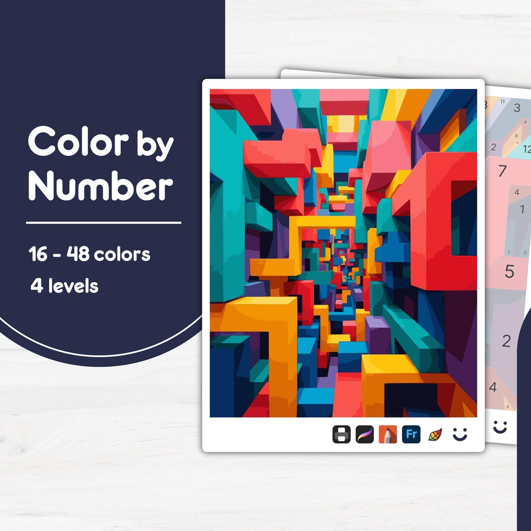 Colorful Labyrinth Color by Number PBN for Procreate, Sketchbook ...