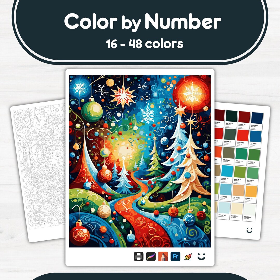 Colorful Christmas Forest - Color by Number - Digital & Printable - 4 ...