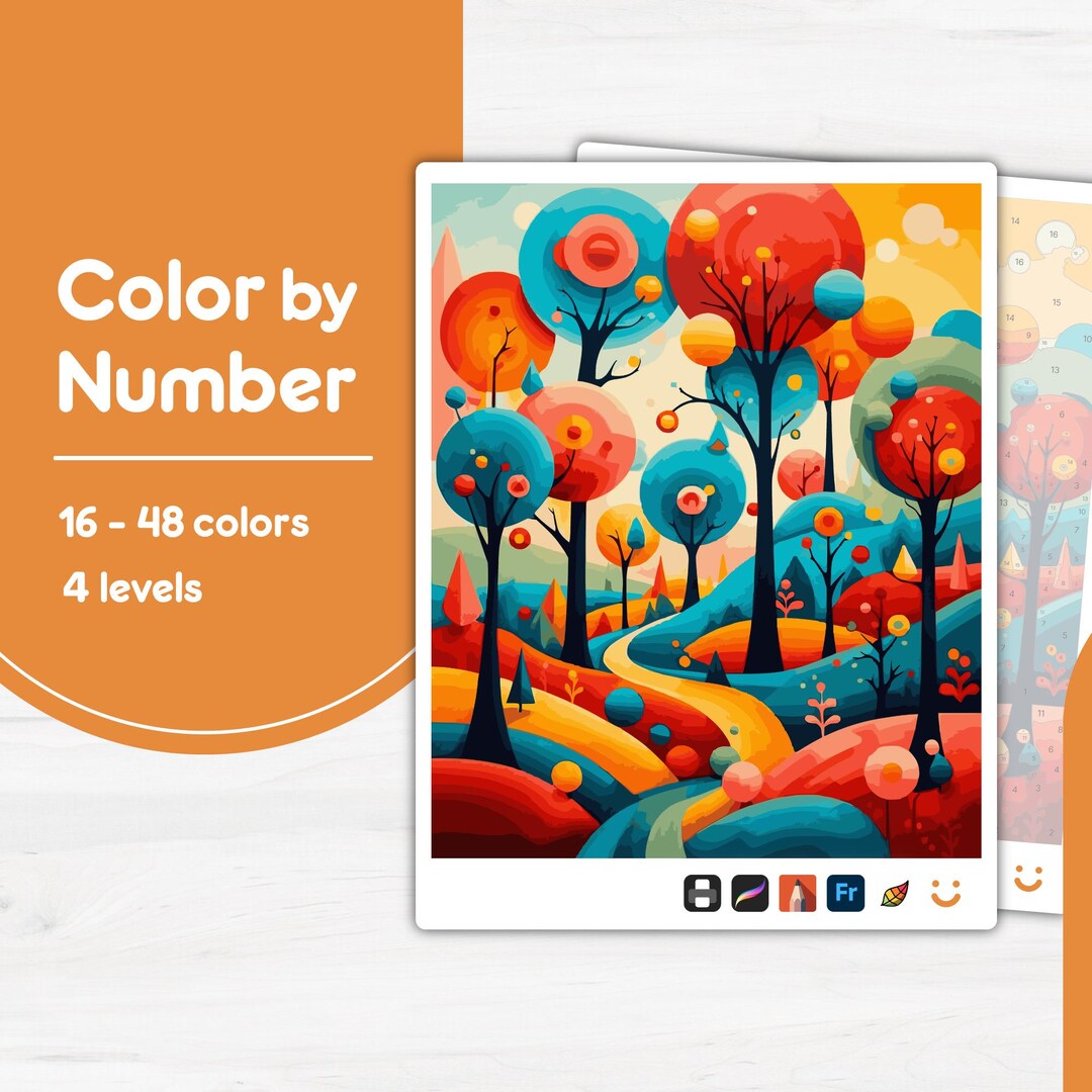 Colorful Abstract Forest Color by Number PBN for Procreate, Sketchbook ...