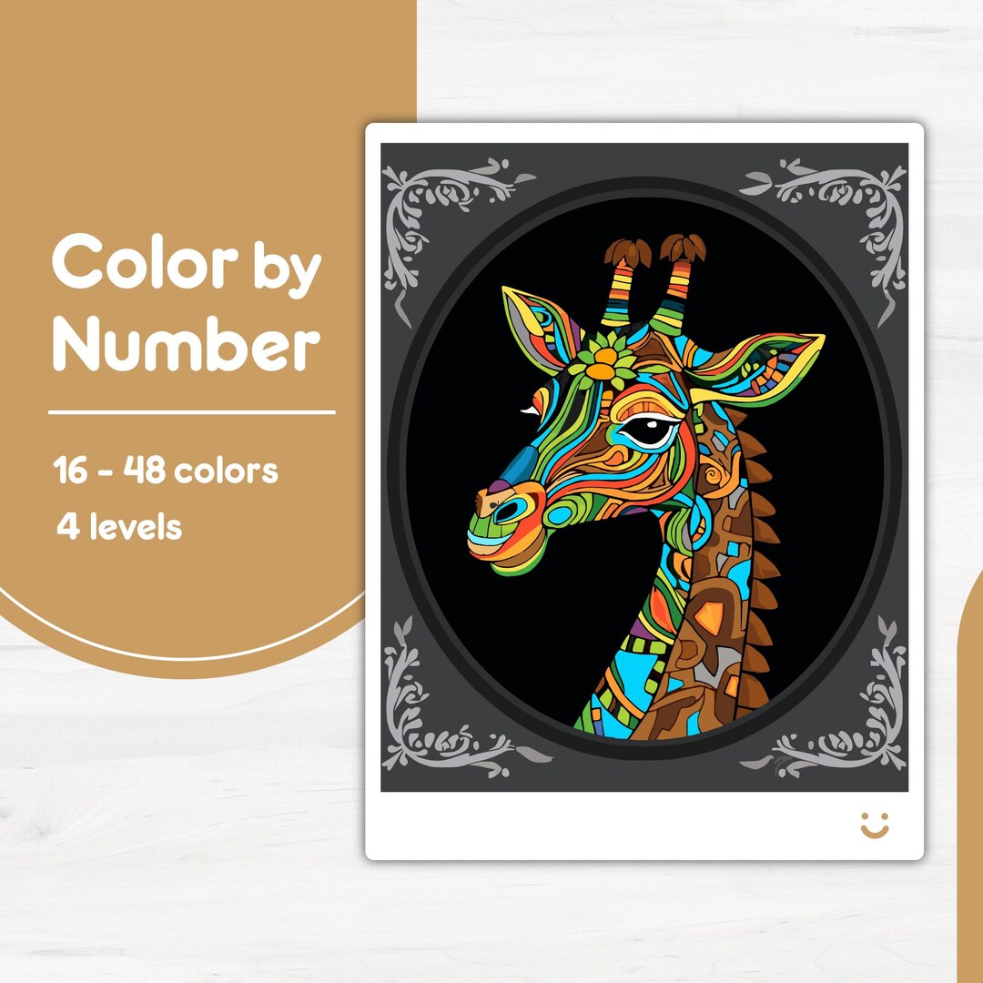 Colorful Giraffe Portrait Color by Number PBN for Procreate, Sketchbook ...