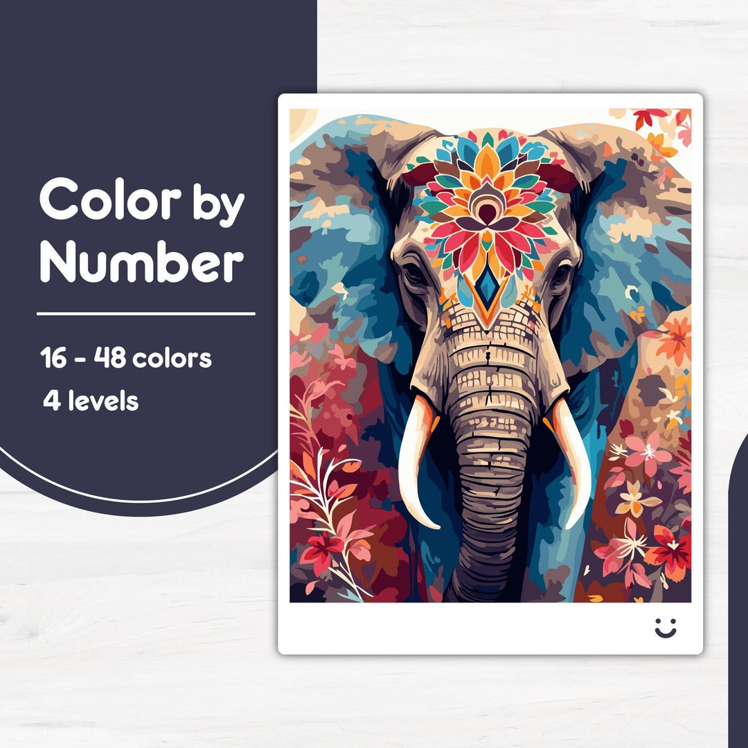 Colorful Elephant Portrait Color by Number PBN for Procreate ...