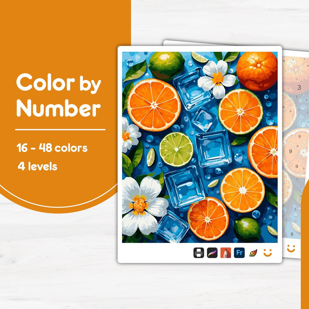 Citrus Serenade Color by Number PBN for Procreate, Sketchbook, Prints ...