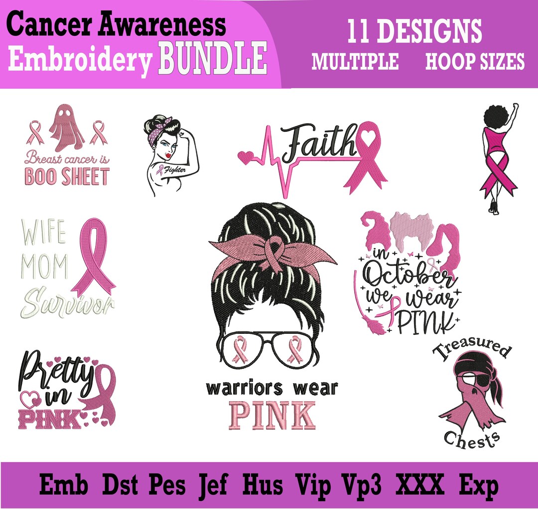 Breast Cancer Awareness Embroidery Bundle | Pink Ribbon, Survivor ...