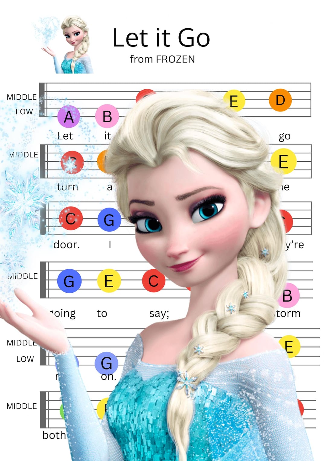 Let It Go, Frozen Colour-coded Piano Sheet Music - Etsy