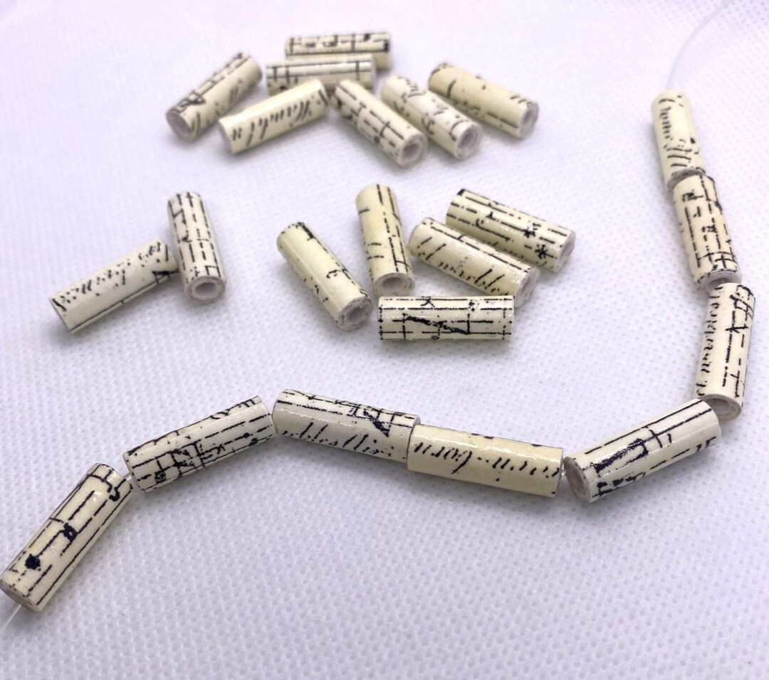 Handmade Paper Beads – Cream Sheet Music Design – Jewelry Craft Bead ...