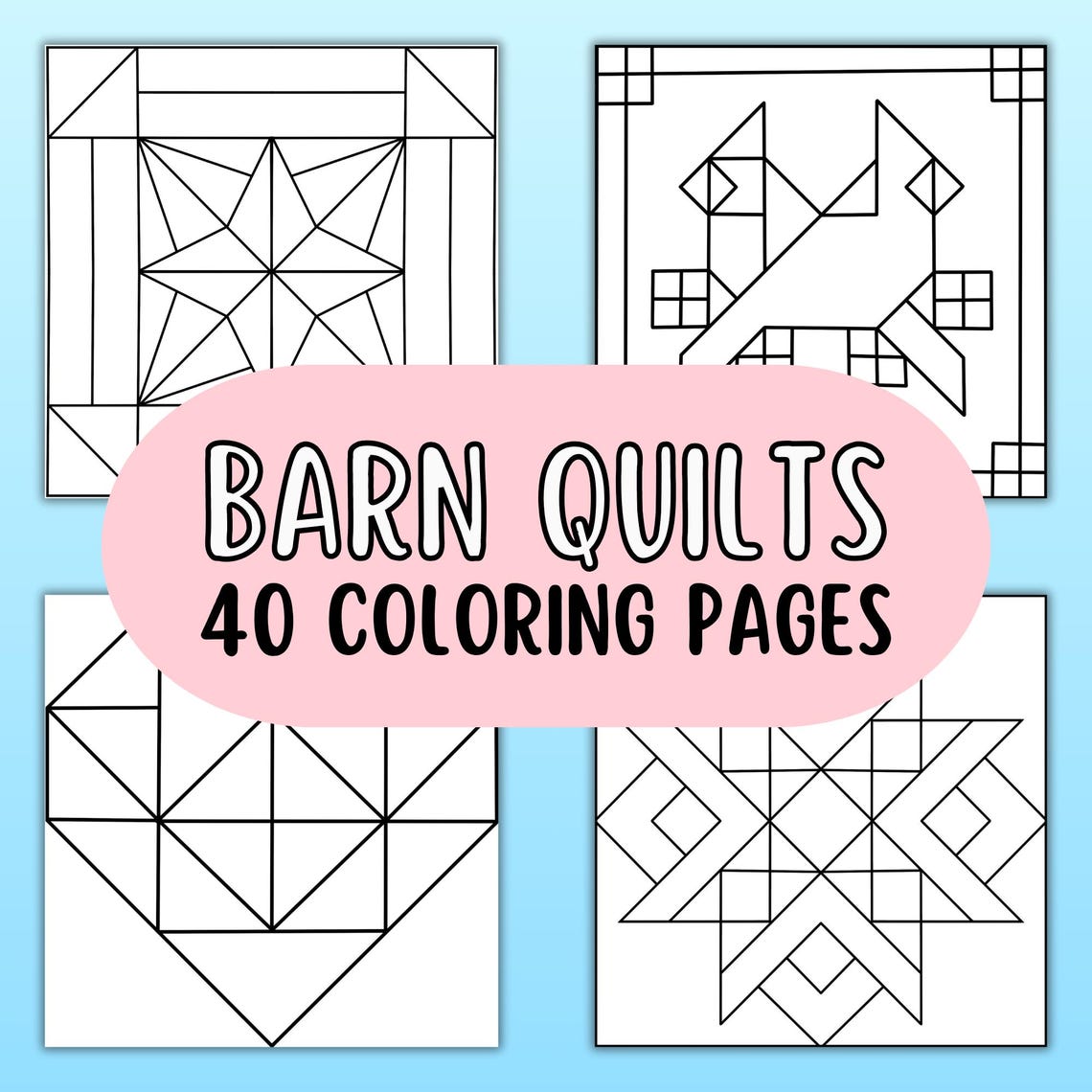Barn Quilts Coloring Pages 40 Instant Download Images Activity Book for ...