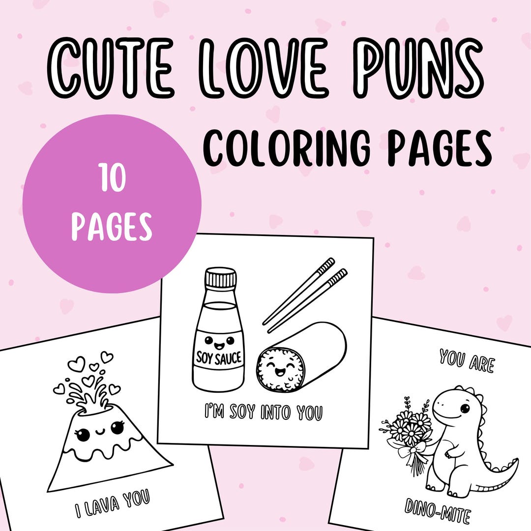 Cute Love Puns Coloring Pages Vol 1 Pages 1-10 - Etsy