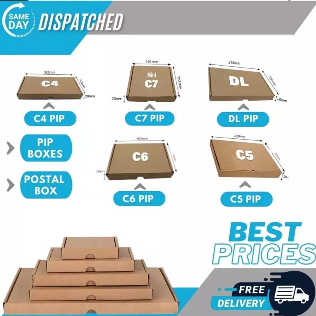 Eco Friendly Royal Mail Large Letter Cardboard PIP Box All Sizes A4, A5 ...