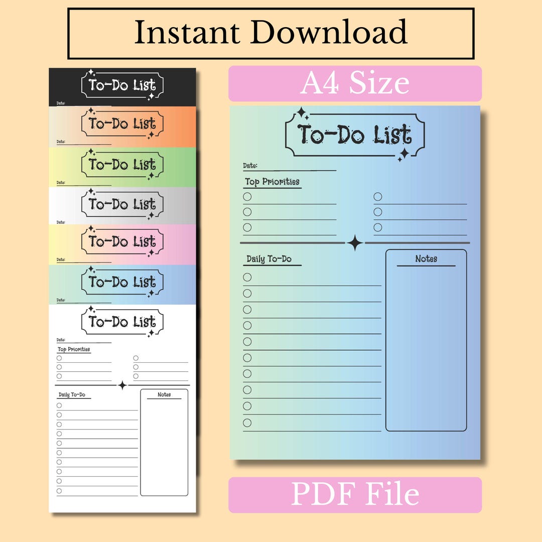 Lista de tareas imprimible, lista de tareas diarias, plantilla de lista ...