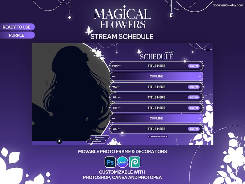 Magical Flowers Stream Schedule - Canva Customizable - Purple & White ...