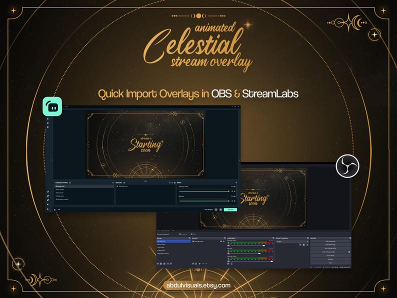 Animated Stream Overlay Celestial, Celestial Stream Pack, Gold, Mystical Theme, Animated Stream ...