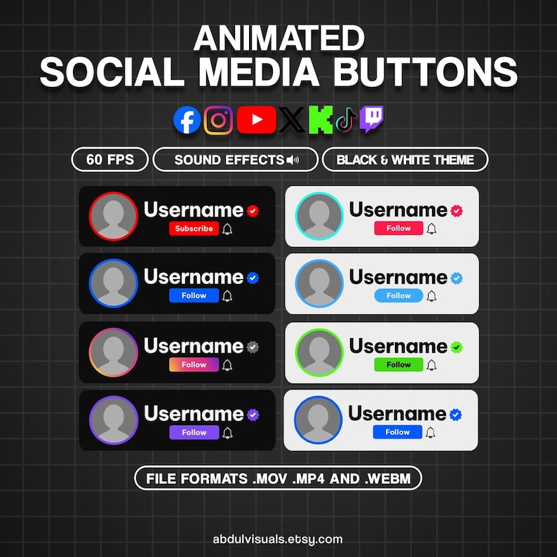 Personalized Animated Social Media Button, Pop up Animation, Youtube ...