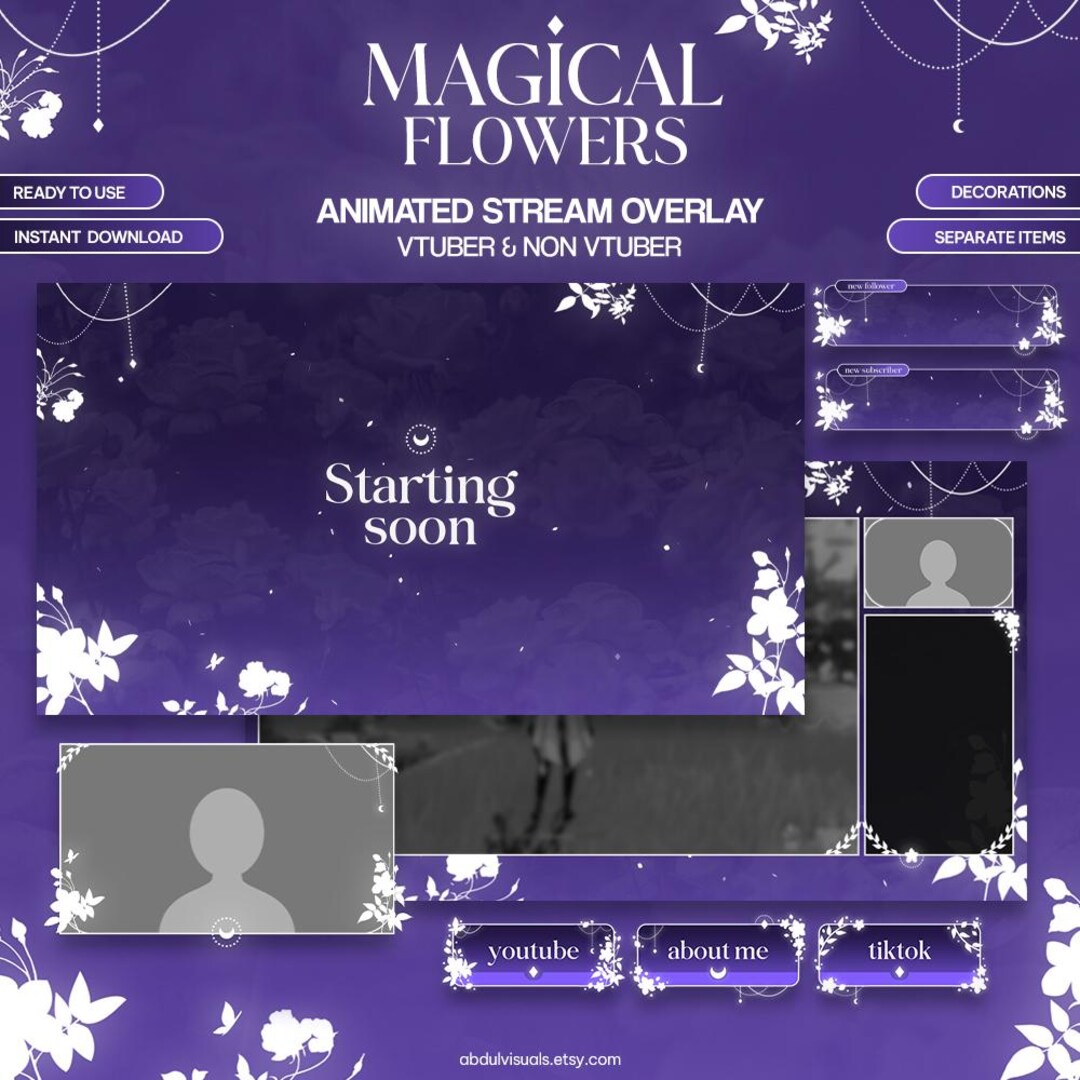 Magical Flowers Animated Stream Overlay, Purple and White, Cherry ...