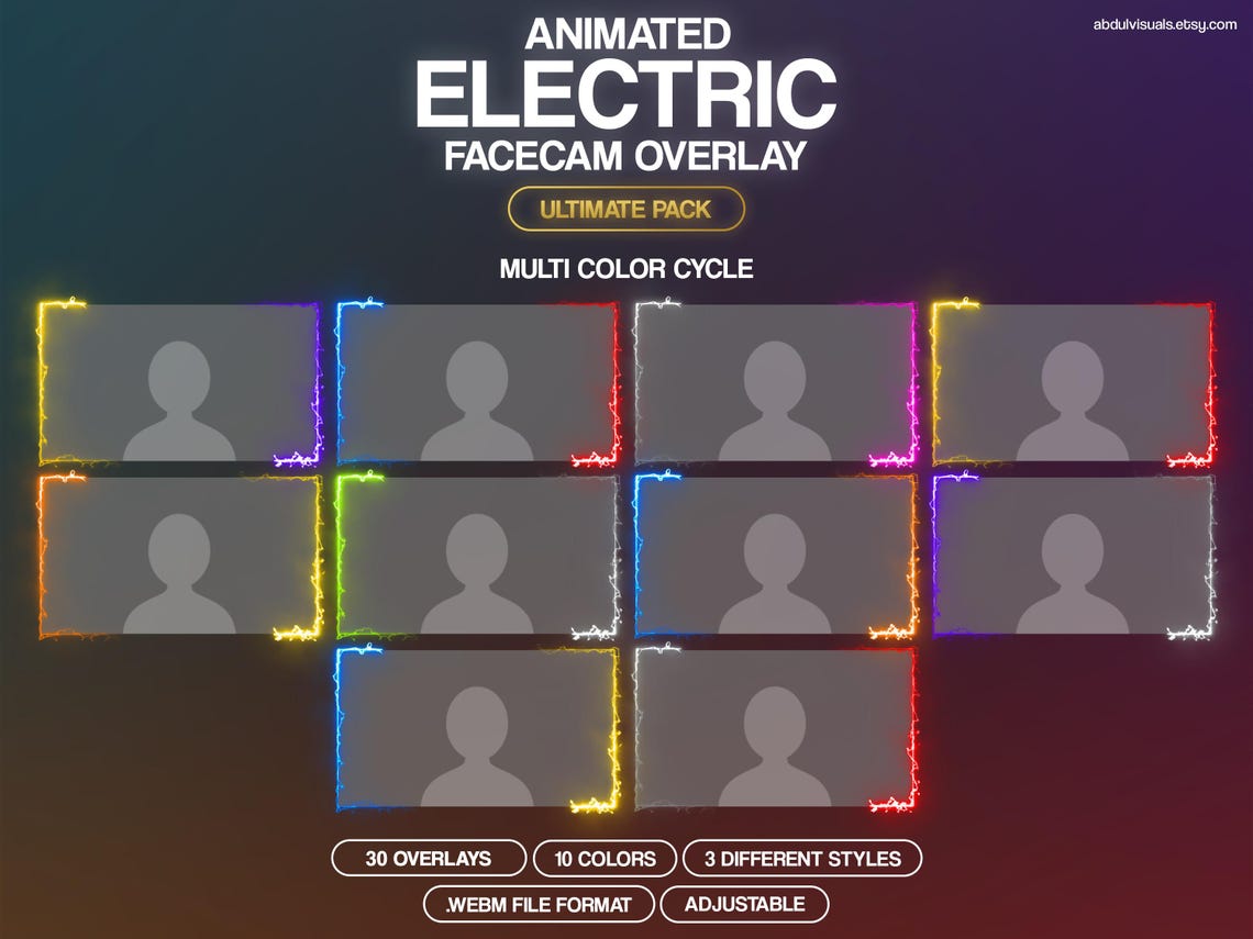 Animated Electric Facecam Overlay, Webcam Overlay, Ultimate Pack, 10 ...