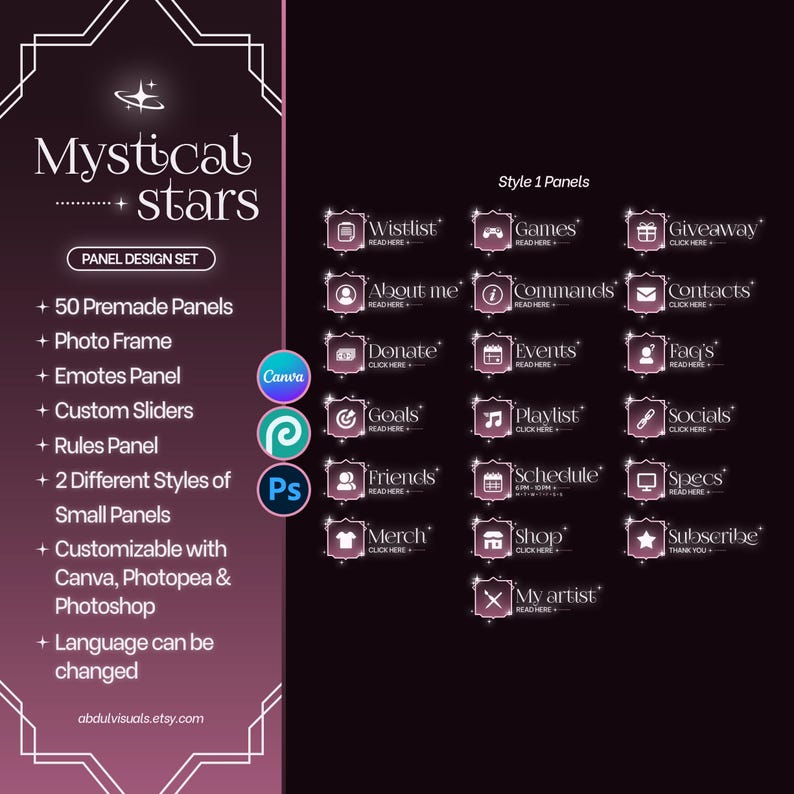 Mystical Stars Twitch Panels - Canva Customizable | 50 Stream Panels ...