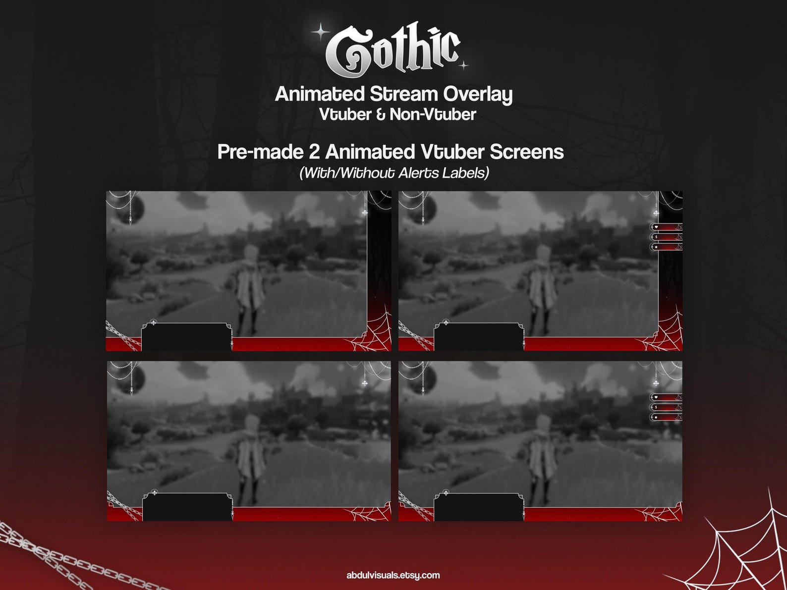 Gothic Animated Stream Overlay, Red and Black, Vtuber Stream Pack, Moon ...