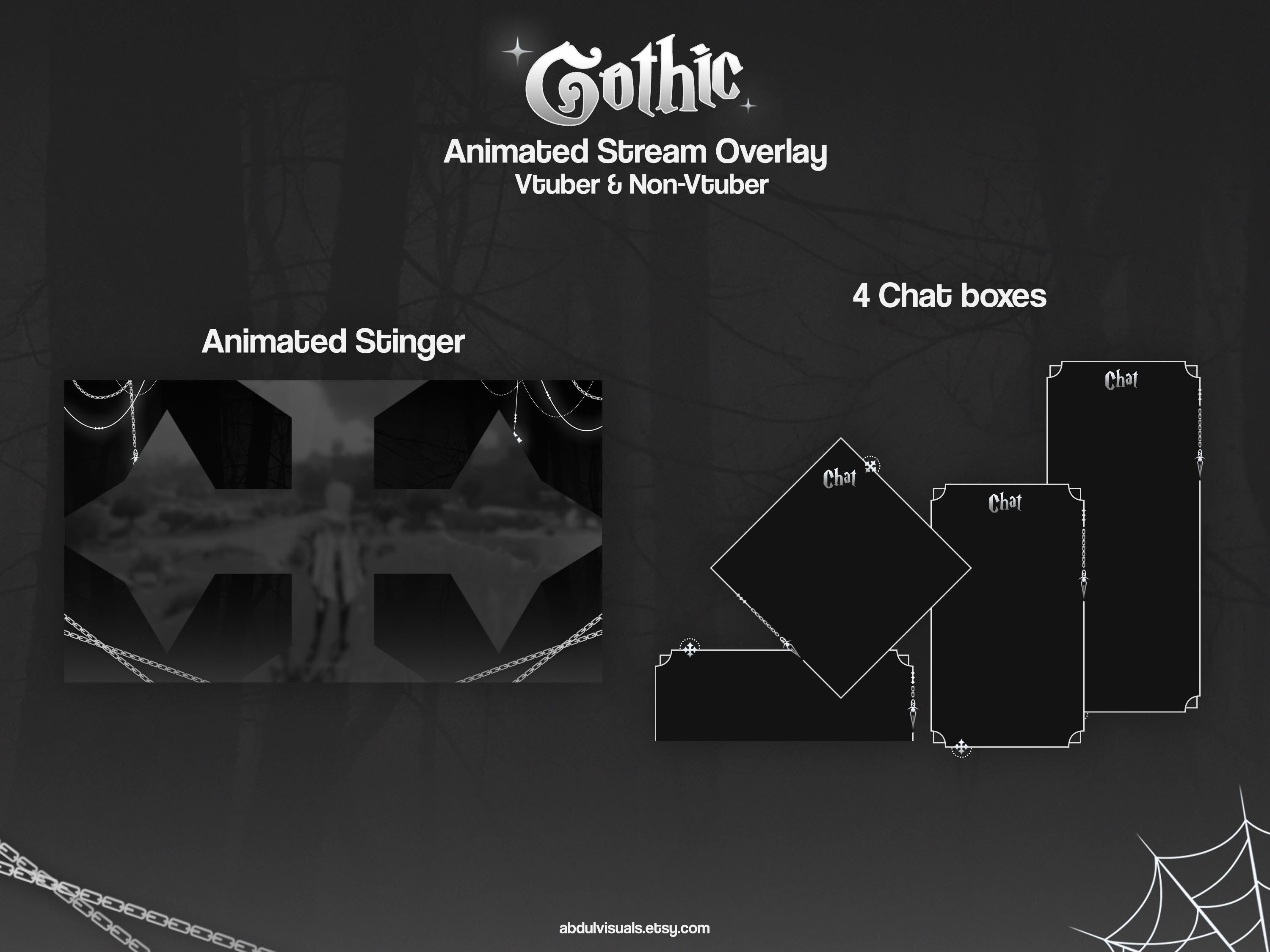 Gothic Animated Stream Overlay, Black and White, Vtuber Stream Pack ...