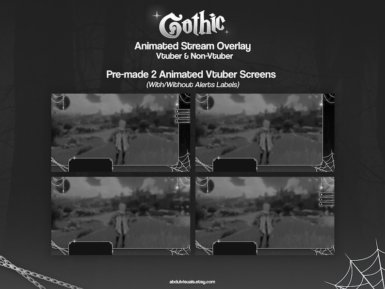 Gothic Animated Stream Overlay, Black and White, Vtuber Stream Pack, Moon, Dark Goth Package ...