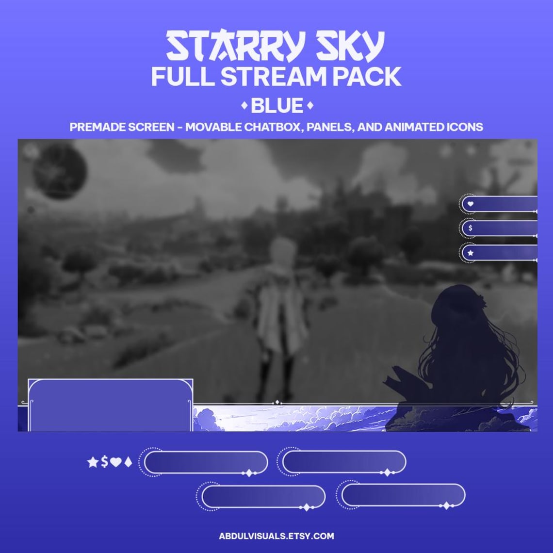 Animated Twitch Overlay Starry Sky Blue, Stars Stream Package, Vtuber ...