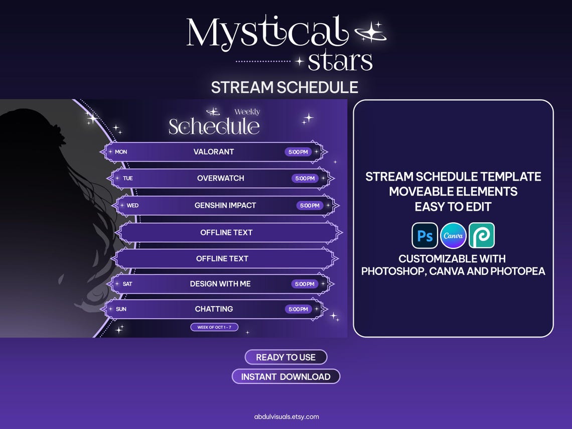 Mystical Stars Stream Schedule Template, Canva Customizable, Stream ...