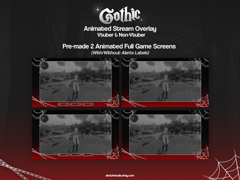 Gothic Animated Stream Overlay, Red and Black, Vtuber Stream Pack, Moon, Dark Goth Package ...