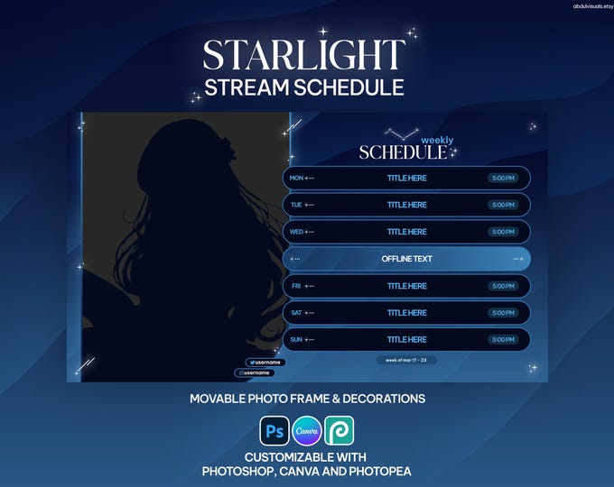 Starlight Stream Schedule Template, Canva Customizable, Vtuber, Stream ...