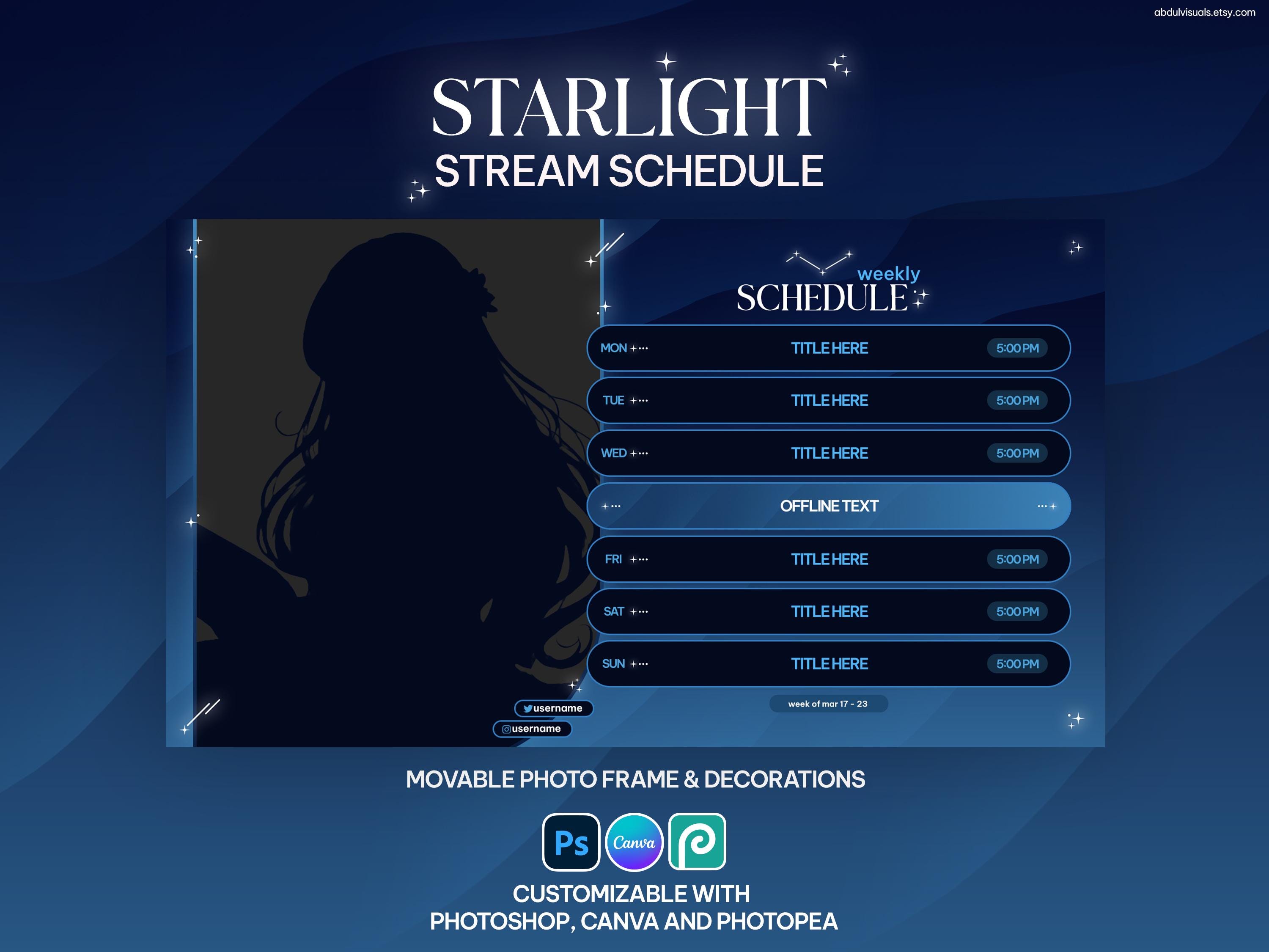 Starlight Stream Schedule Template, Canva Customizable, Vtuber, Stream ...