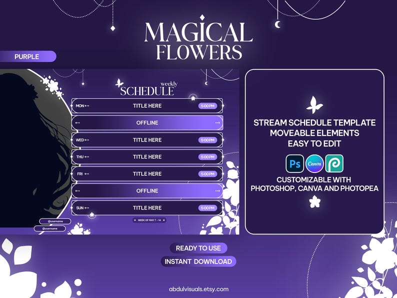 Magical Flowers Stream Schedule - Canva Customizable - Purple & White ...