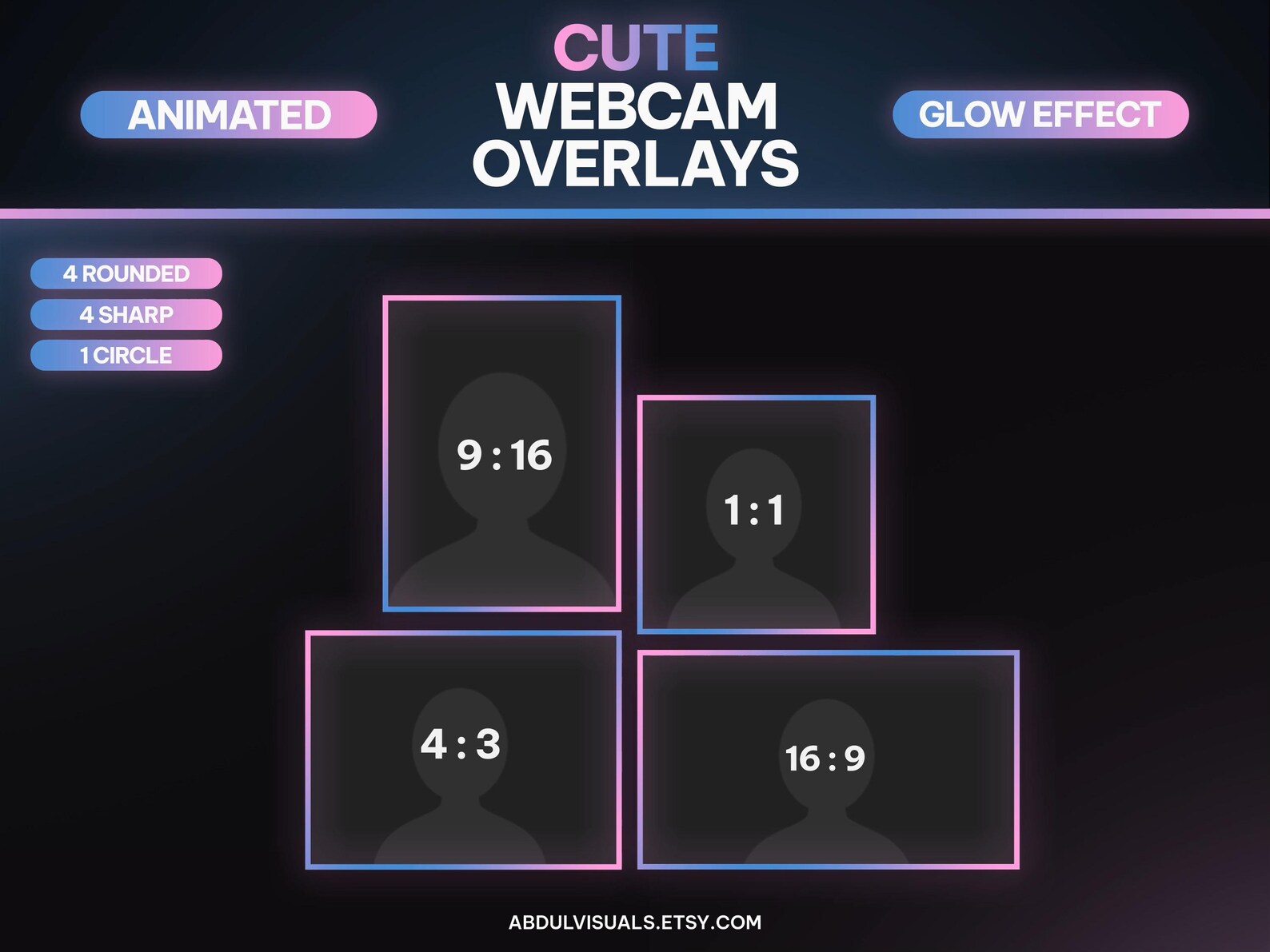 Animated Webcam Overlay, Pink & Blue, Circle and All Standard Sizes ...