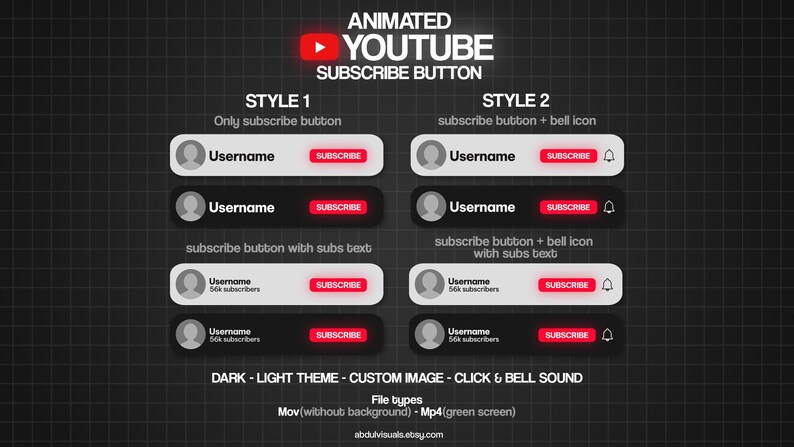 Custom Animated Youtube Subscribe Button, Youtube Button, Subscribe Button Animation, Button ...