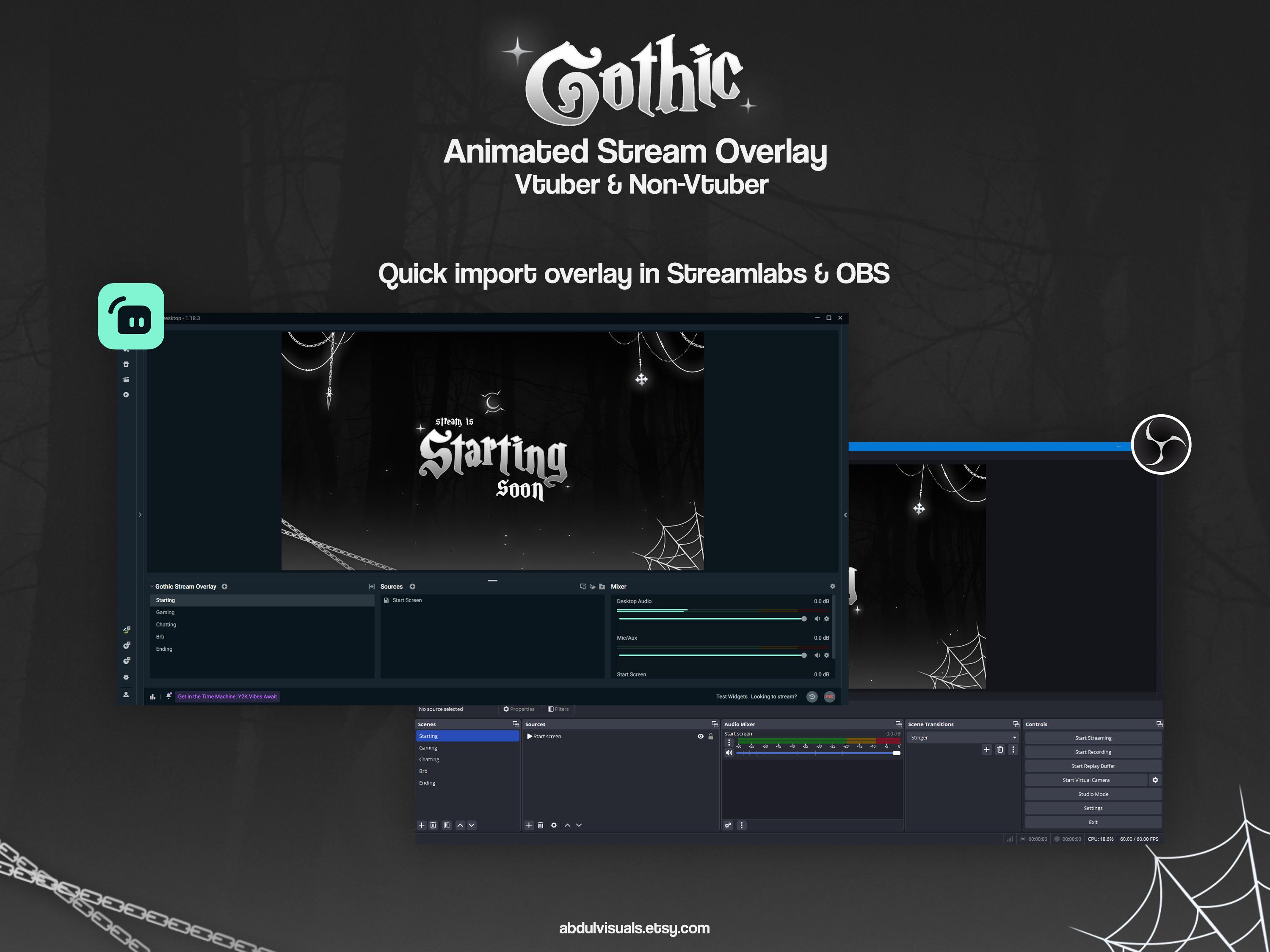 Gothic Animated Stream Overlay, Black and White, Vtuber Stream Pack ...