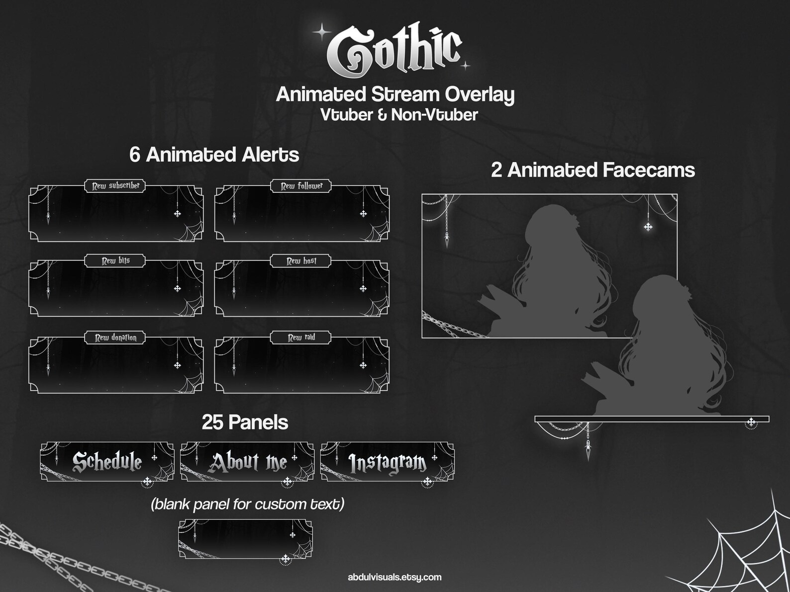 Gothic Animated Stream Overlay, Black and White, Vtuber Stream Pack ...