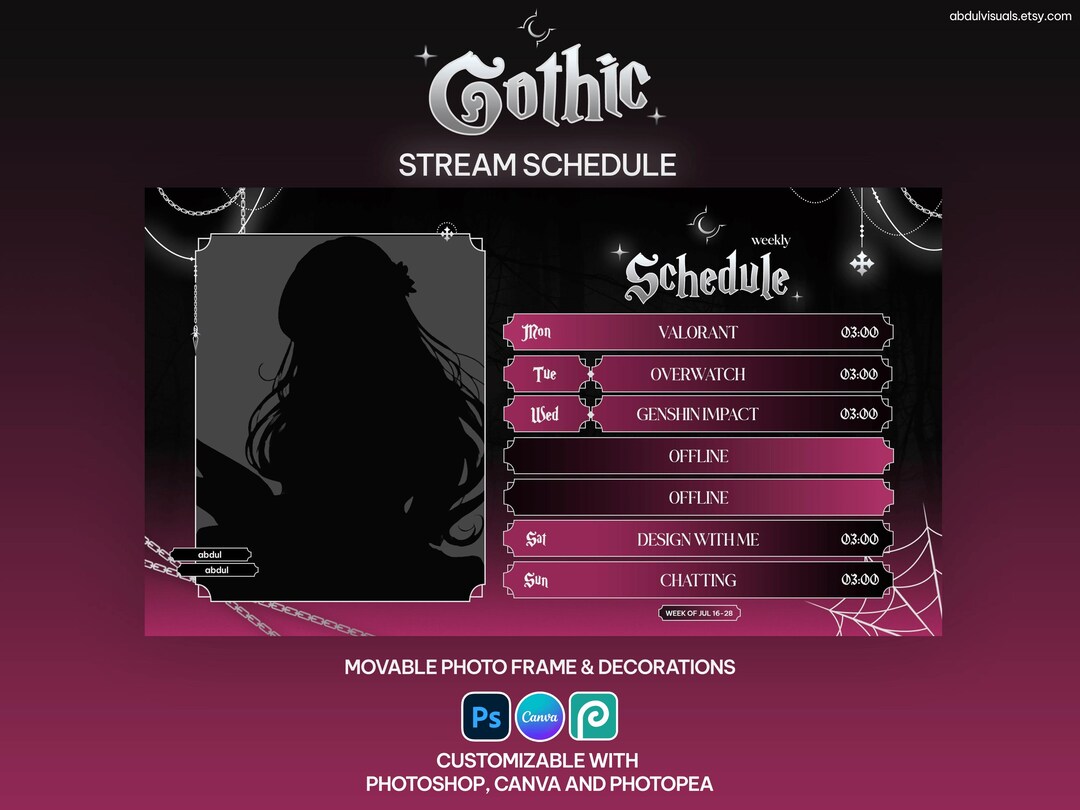 Goth Stream Schedule Template | Canva Customizable, Pink & Black ...