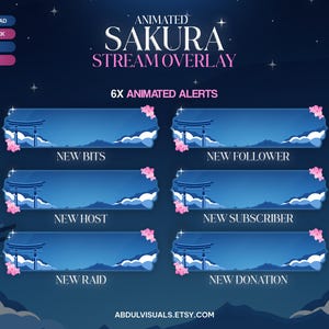 Sakura, Pink Cherry Blossom Stream Package, Pink Sakura Overlay, Japanese Theme, Vtuber Assets ...