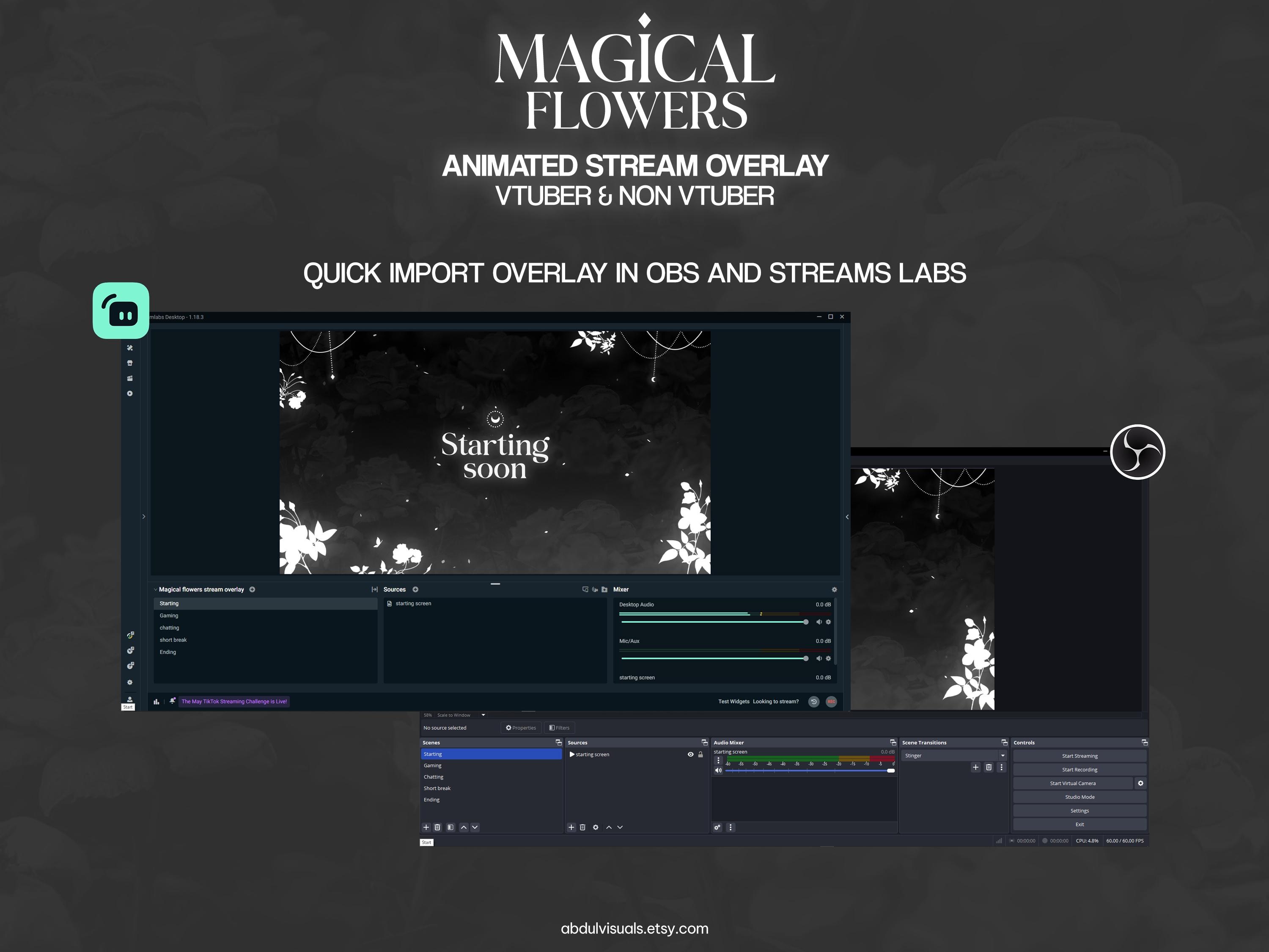 Magical Flowers Animated Stream Overlay, Vtuber Overlay, Cherry Blossom ...