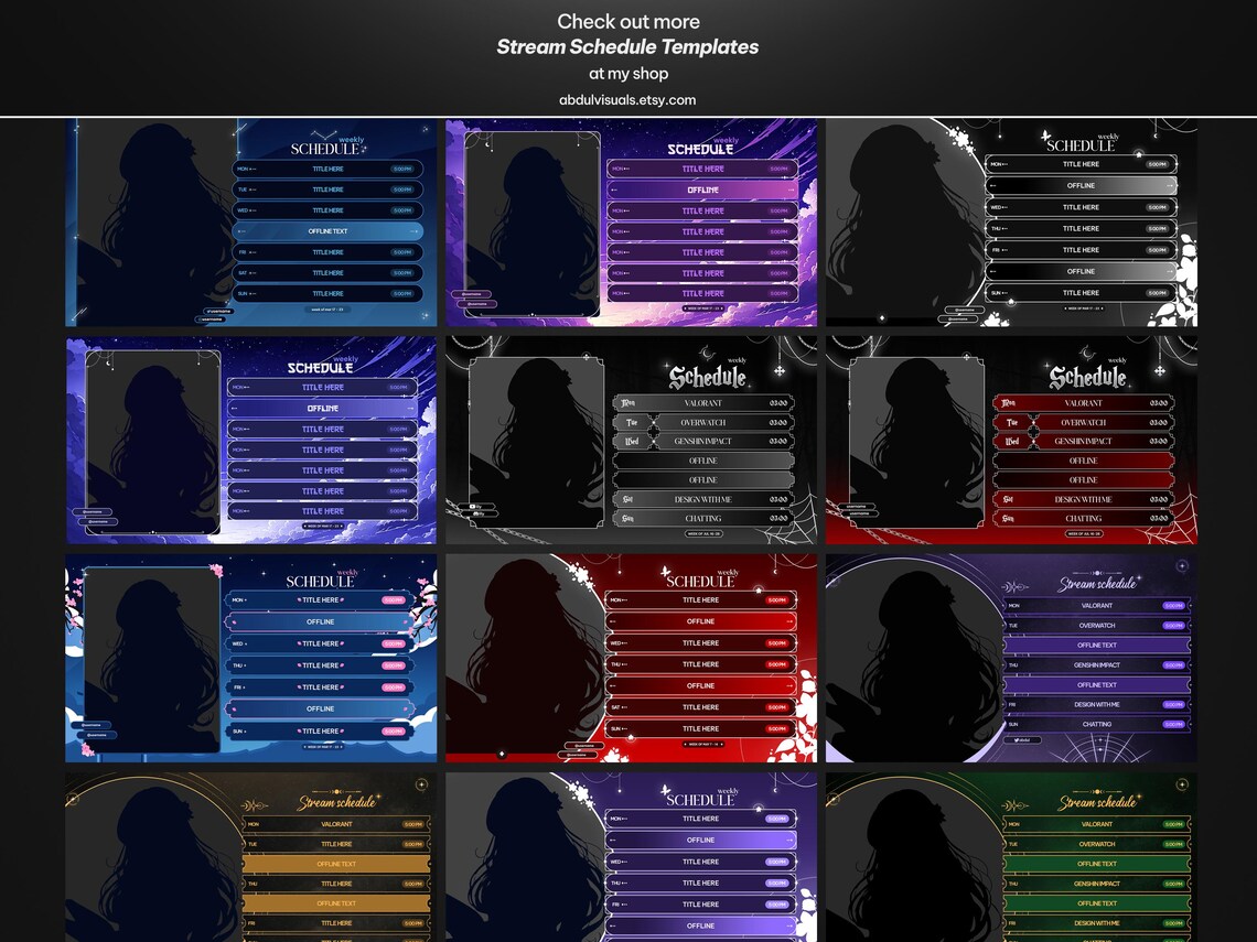 Goth Stream Schedule - Canva Customizable - Schedule Template - Red ...