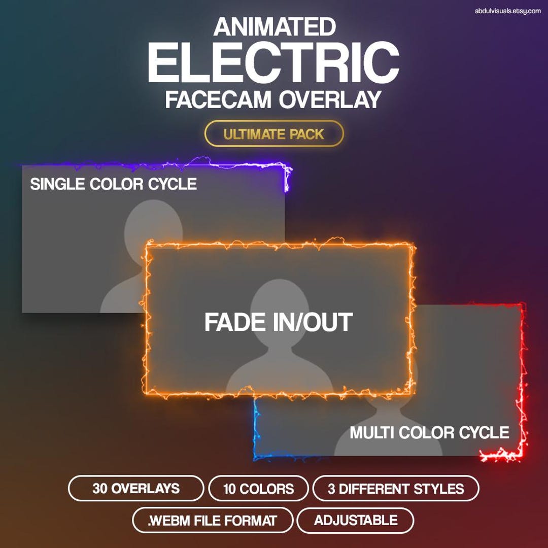 Animated Electric Facecam Overlay, Webcam Overlay, Ultimate Pack, 10 ...