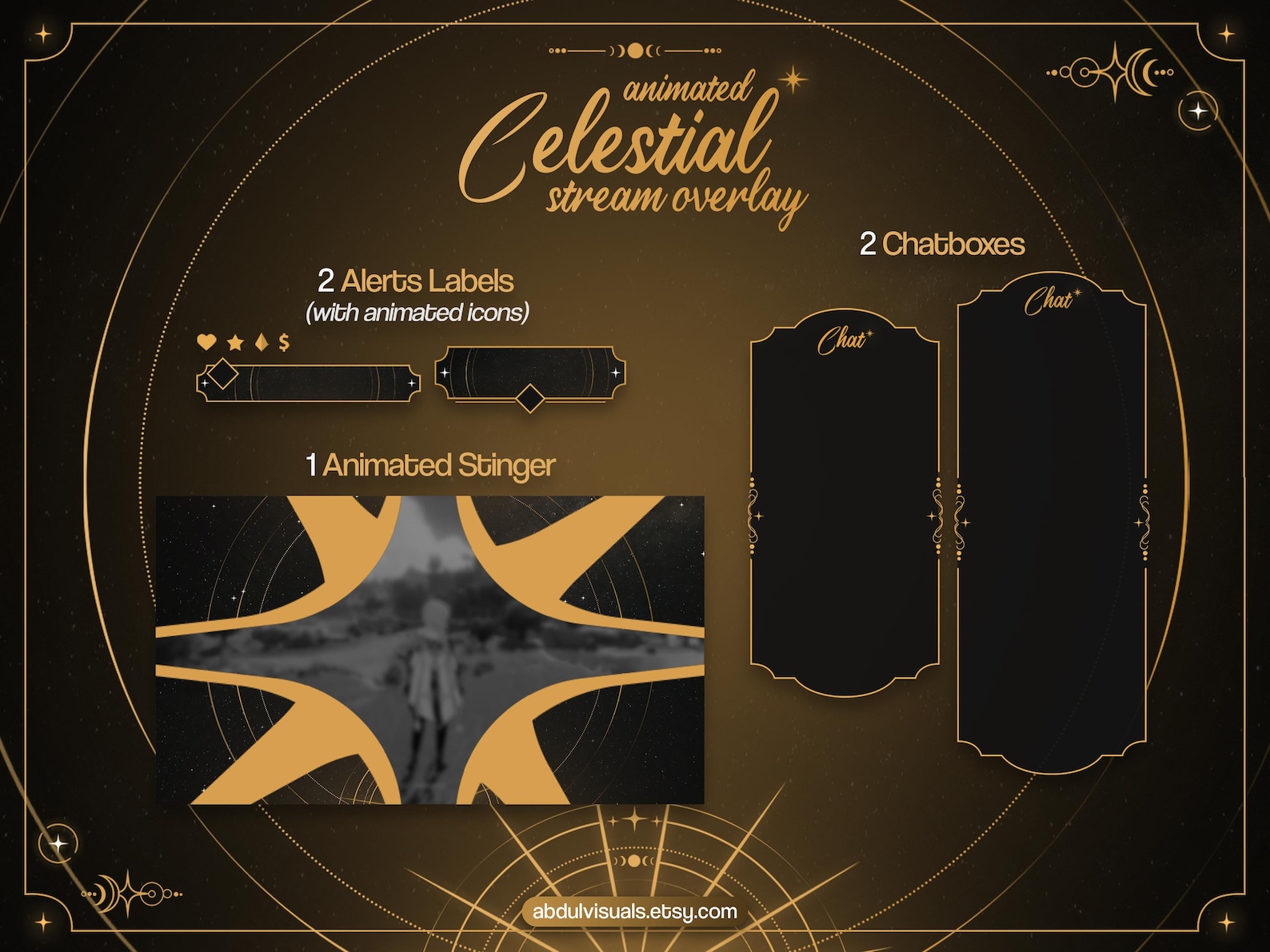 Animated Stream Overlay Celestial, Celestial Stream Pack, Gold ...