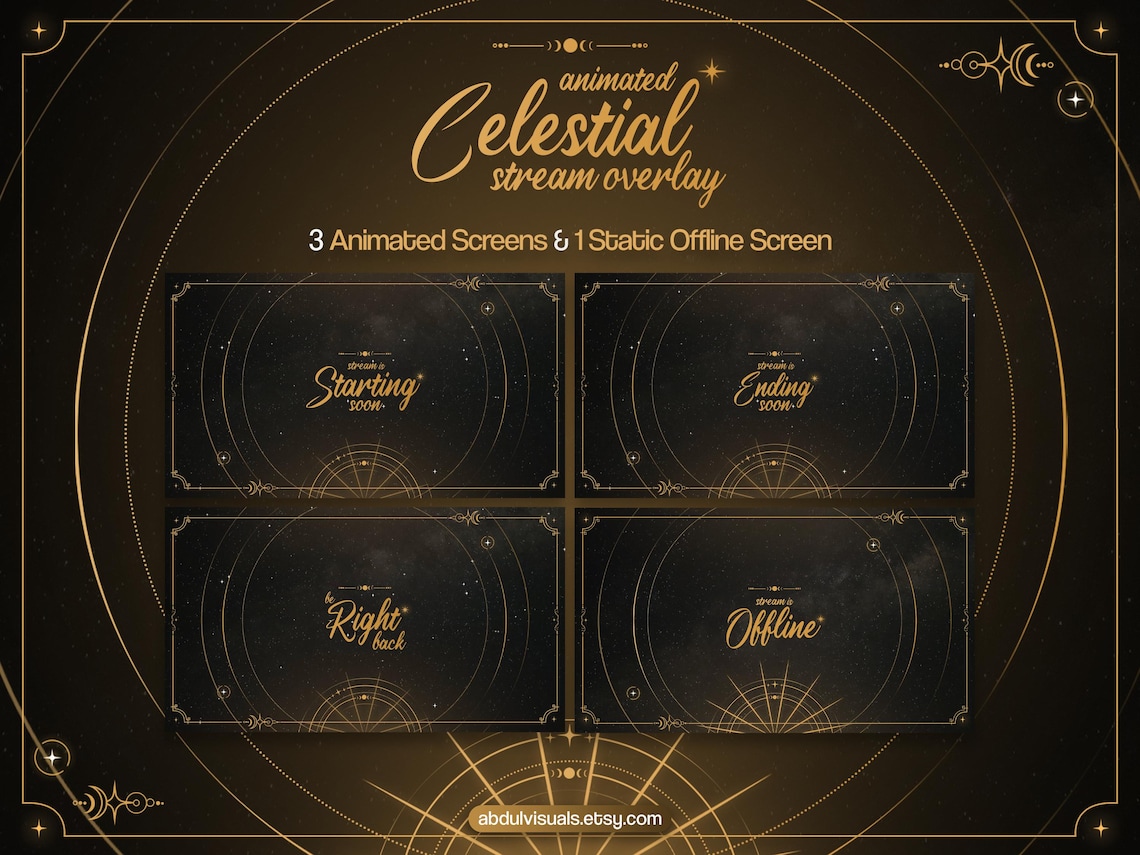 Animated Stream Overlay Celestial, Celestial Stream Pack, Gold ...
