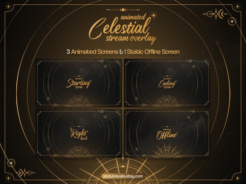 Animated Stream Overlay Celestial, Celestial Stream Pack, Gold, Mystical Theme, Animated Stream ...