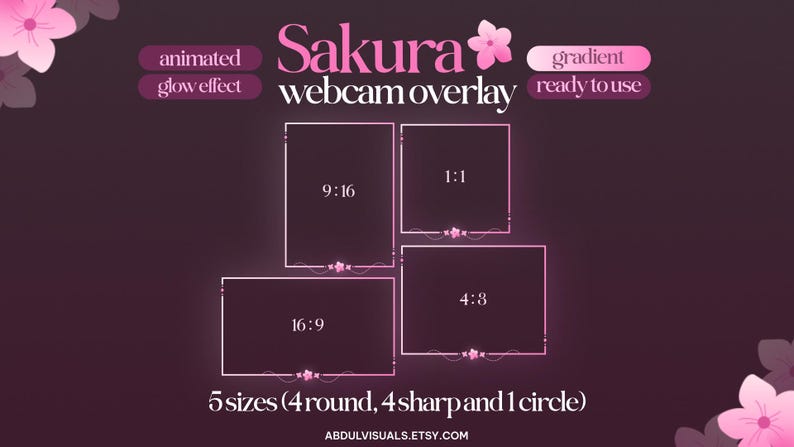 Animated Sakura Facecam Overlay - Webcam Overlay - 5 Sizes | Pink ...