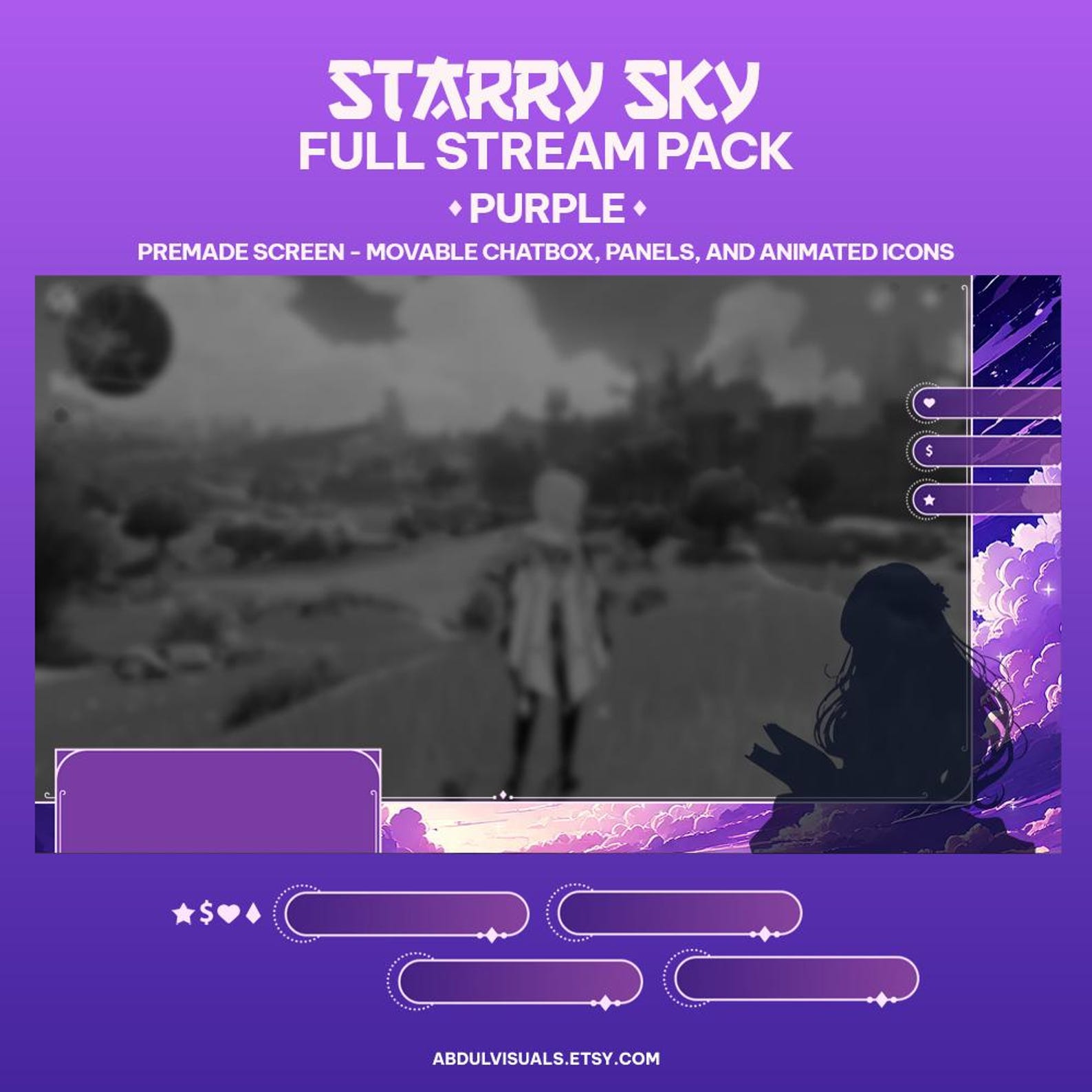 Animated Twitch Overlay Starry Sky Purple, Stars Stream Package, Vtuber ...