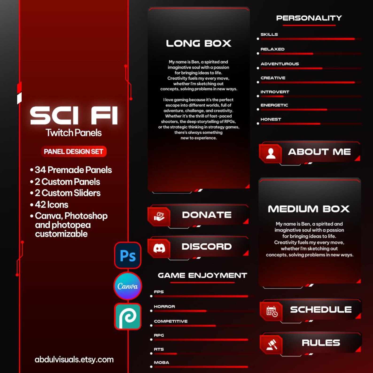 34 Customizable Twitch Panels With Sliders, Red Twitch Panels, Sci-fi ...