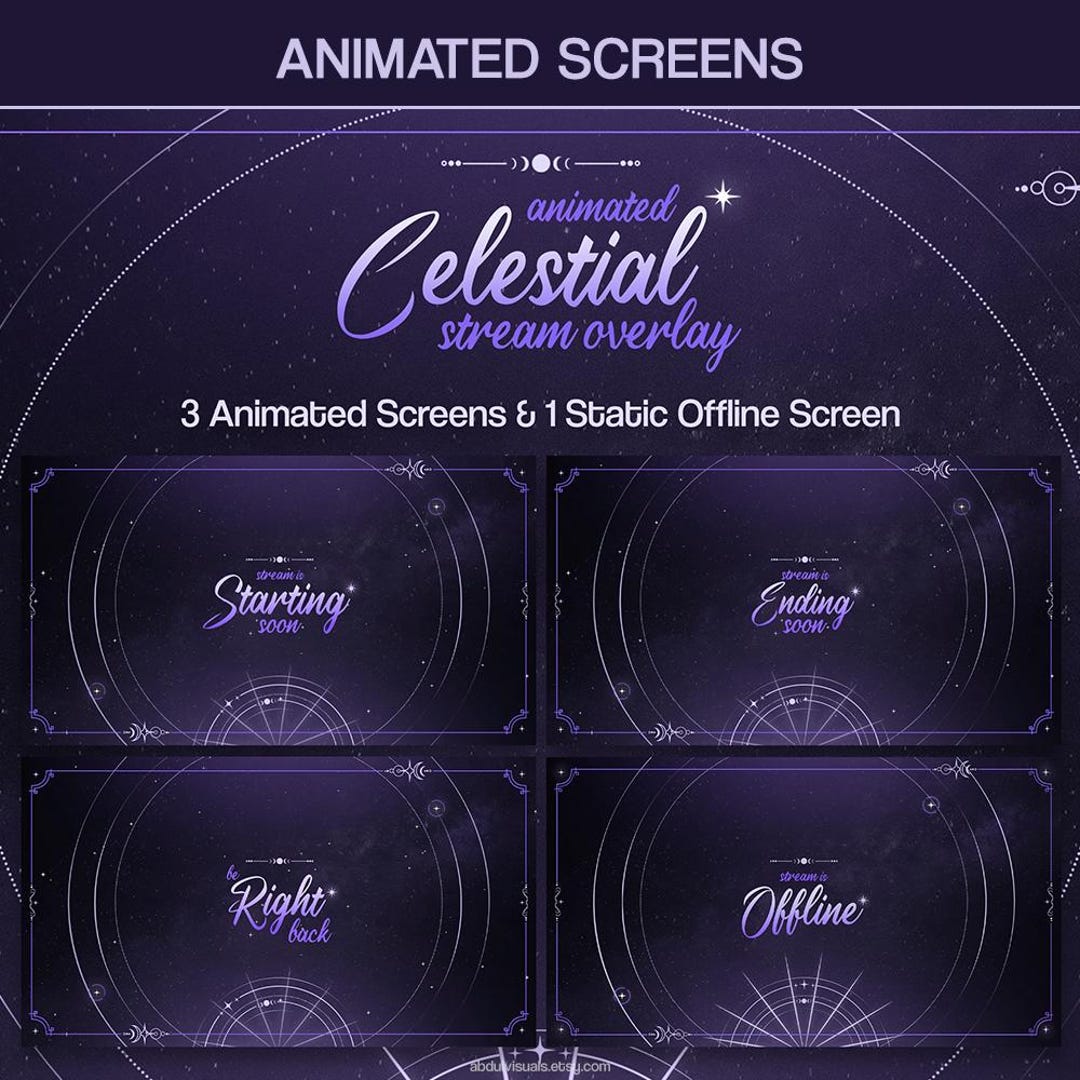 Celestial Animated Screens - Starting, Ending, Brb, Offline - Purple ...