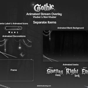 Gothic Animated Stream Overlay, Black and White, Vtuber Stream Pack, Moon, Dark Goth Package ...