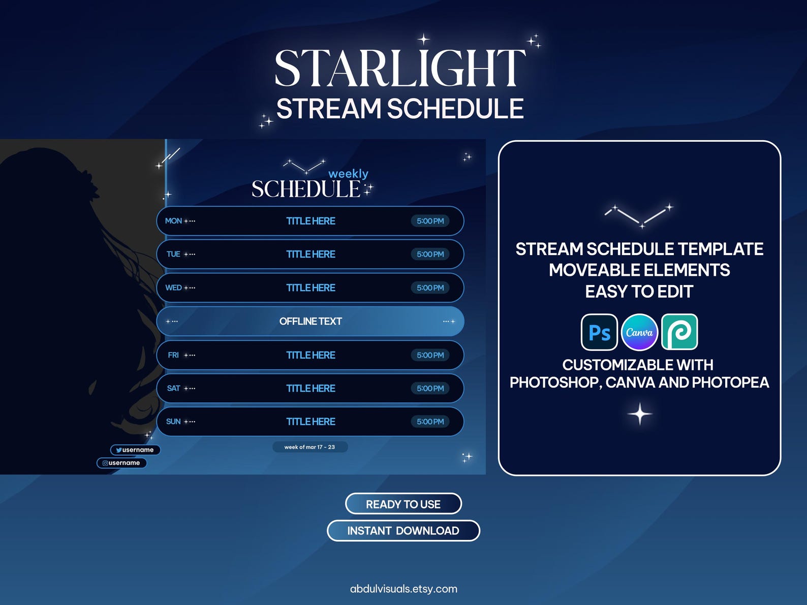 Starlight Stream Schedule Template, Canva Customizable, Vtuber, Stream ...