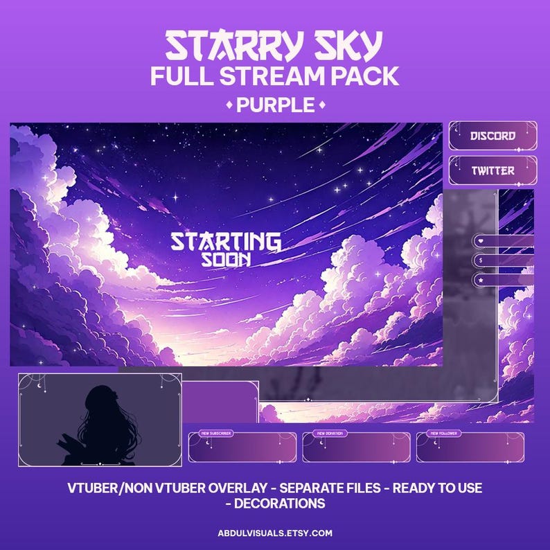 Animated Twitch Overlay Starry Sky Purple, Stars Stream Package, Vtuber, Night Sky, Cute Twitch ...